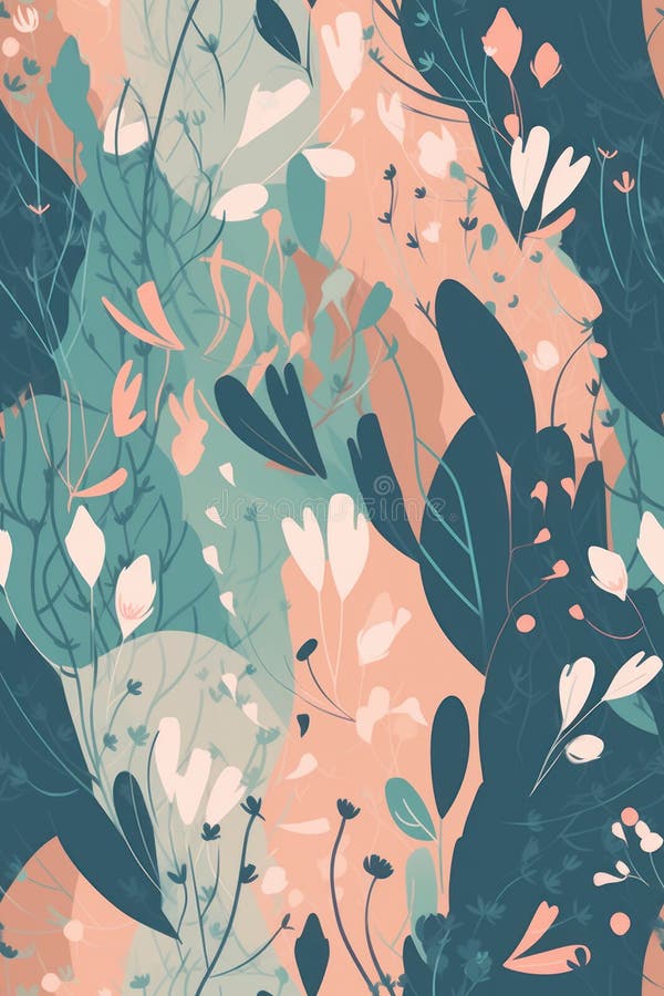 Seamless Stylized Nature Inspired Pattern with Flowers and Foliage ...