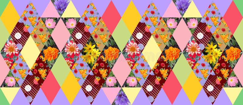 Seamless Summer Patchwork Pattern with Beautiful Flowers and Fruits ...