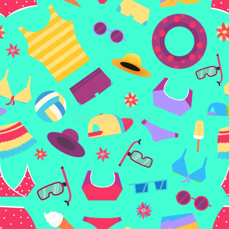 Seamless Summer Pattern with Beach Objects and Accessories Stock ...