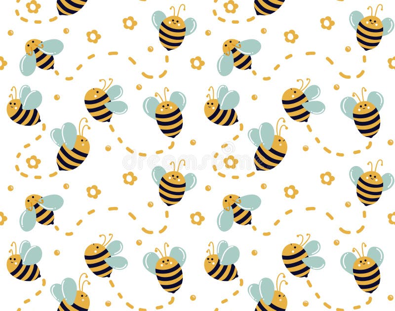 Seamless Summer Pattern with Cute Flying Bees Stock Vector ...