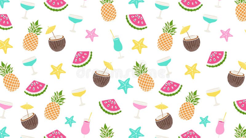 Seamless Summer Pattern with Various Hand-drawn Elements. Stock Vector ...