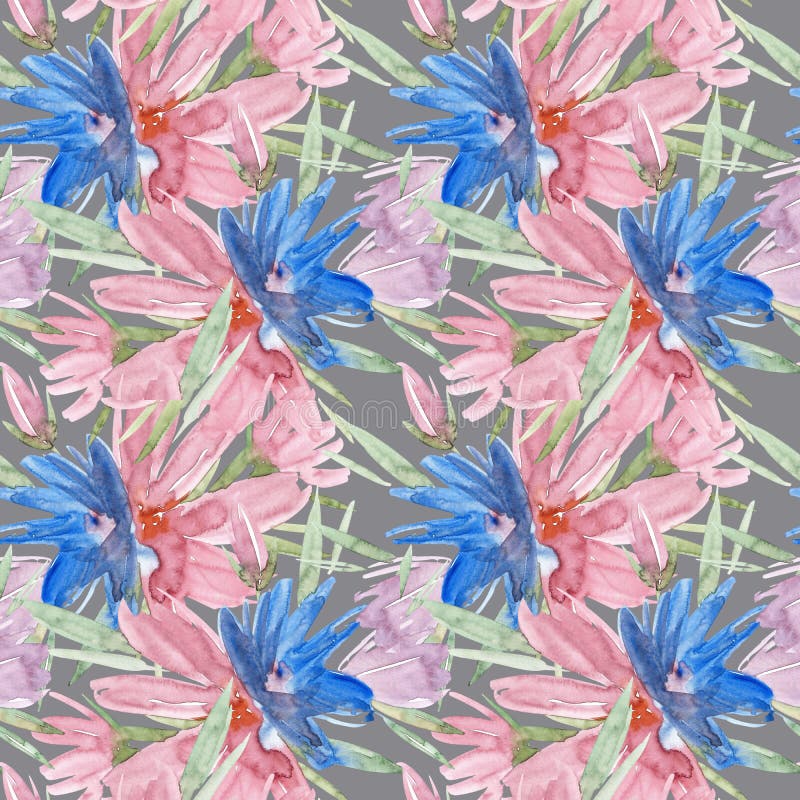 Seamless Summer Pattern with Watercolor Flowers Handmade. Stock ...