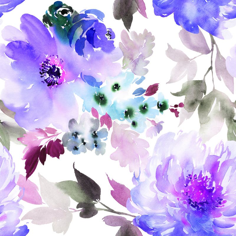 Seamless Summer Pattern with Watercolor Flowers Handmade. Stock ...