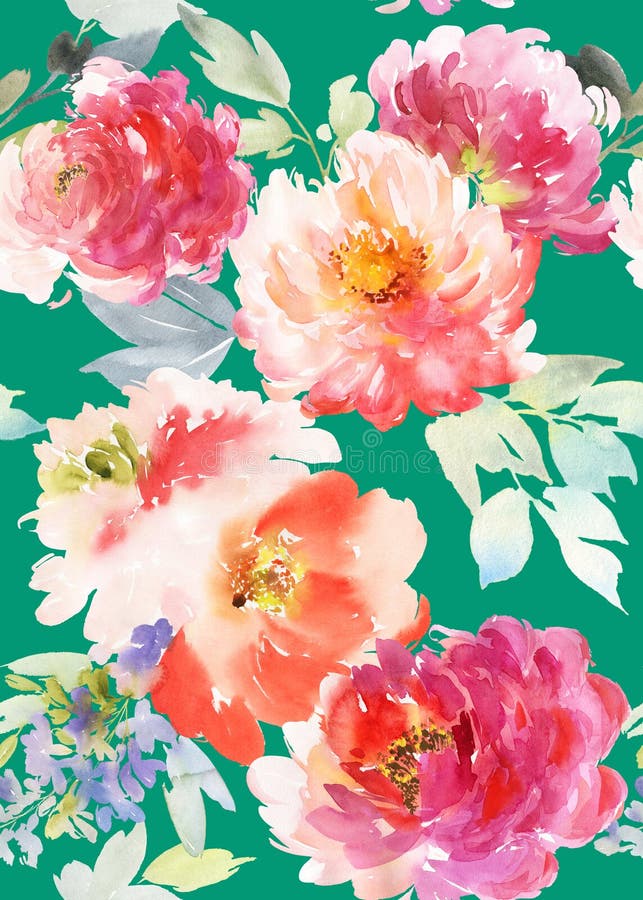 Seamless Summer Pattern with Watercolor Flowers Handmade. Stock ...