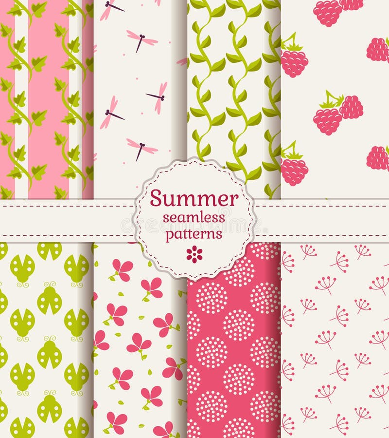 Seamless Summer Patterns. Vector Set. Stock Vector - Illustration of ...