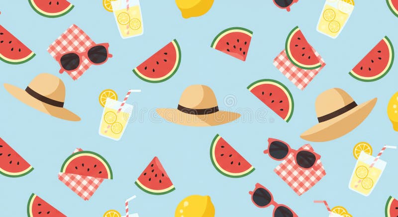 Seamless Summer Picnic Pattern Vector Illustration Ai Stock ...