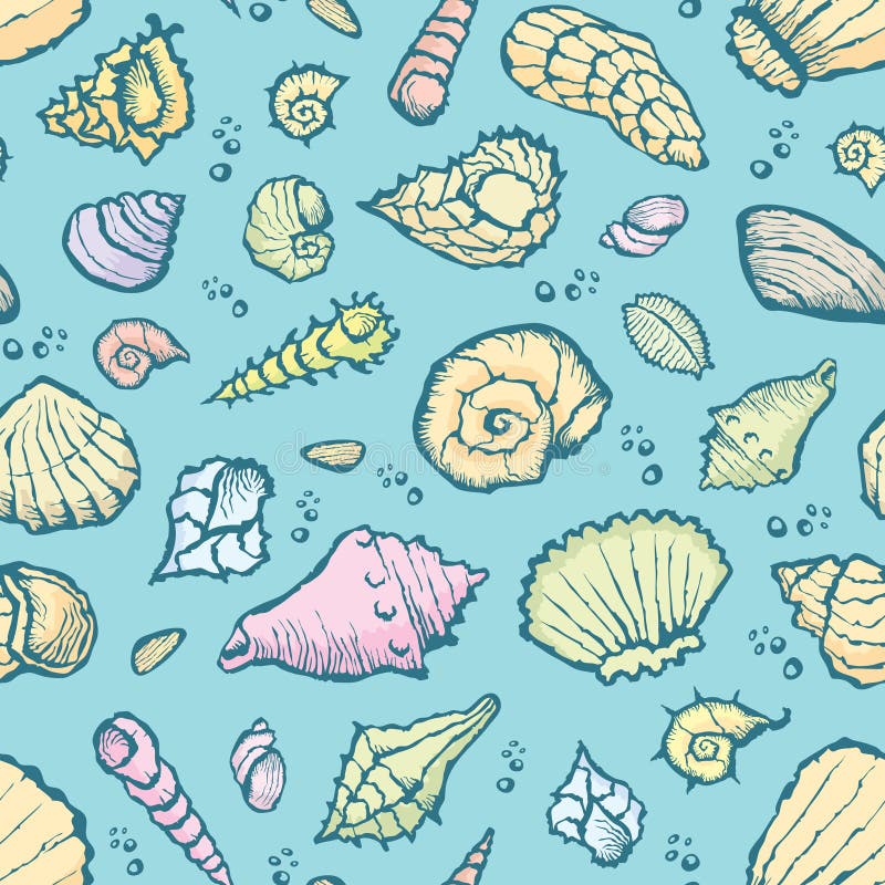 Seamless Summer Shell Pattern Stock Vector - Illustration of pebbles ...