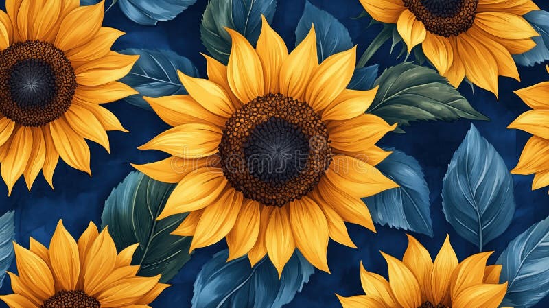 Seamless Sunflower Pattern Backgrounds Stock Image - Image of yellow ...