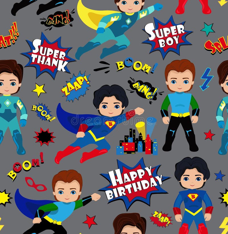 Seamless Superhero Boys Background Pattern. Stock Vector - Illustration ...