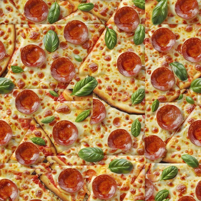 Seamless Supreme Pizza with Cheese, Pepperoni, and Basil Stock ...