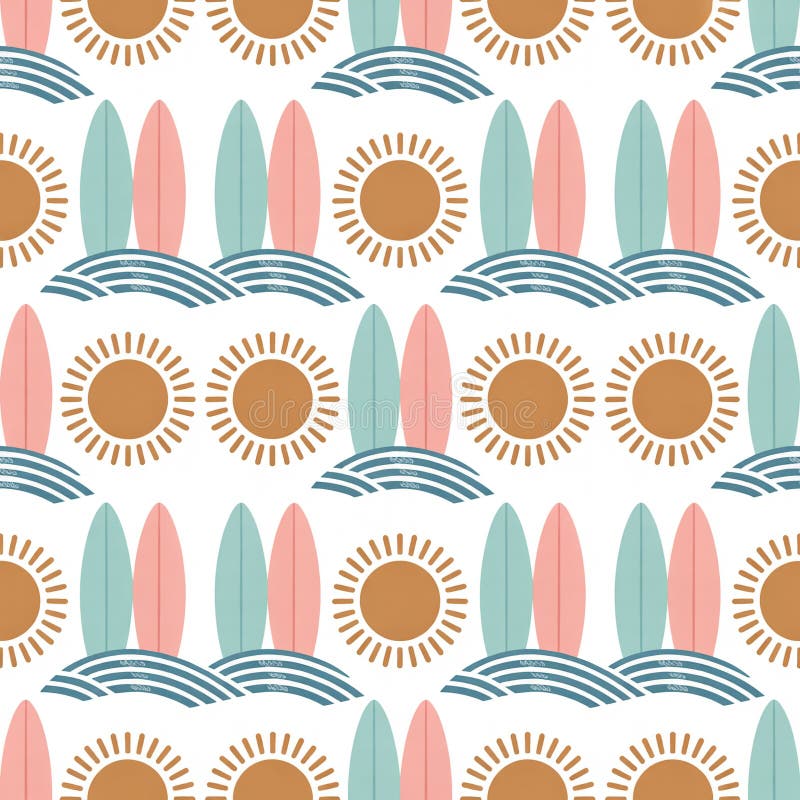 Seamless Surfboard and Sun Pattern Vector Illustration for Beach and ...
