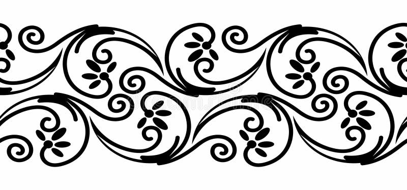 Seamless Swirly Vine and Floral Border Design Stock Vector ...