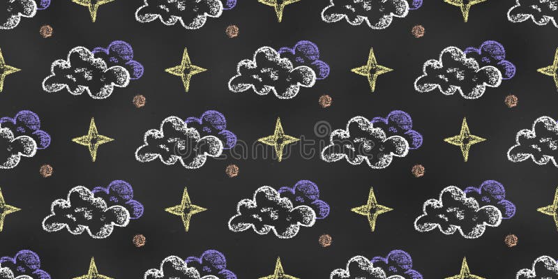 Seamless Symmetric Grunge Pattern of Chalk Drawn Sketches Clouds and ...