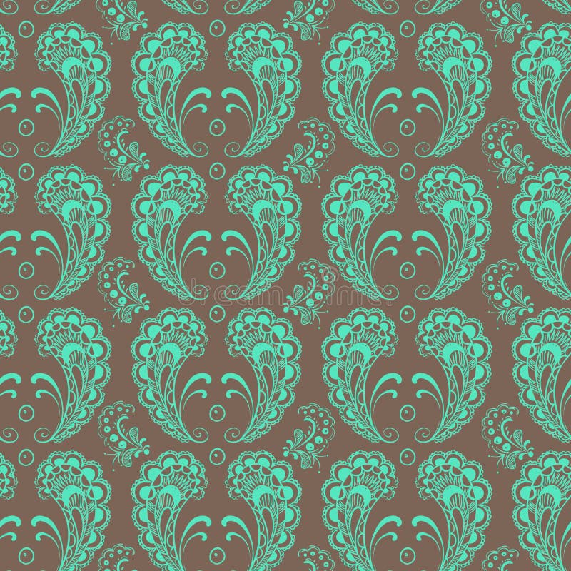 Seamless Symmetrical Mint Lace on Brawn Background. Vector Illustration ...