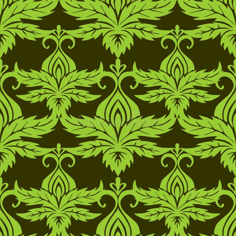 Seamless Symmetrical Pattern of Abstract Olive Plant Elements on a Green Background Stock ...