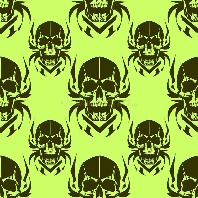 Seamless Symmetrical Pattern of Green Human Skulls on an Olive ...
