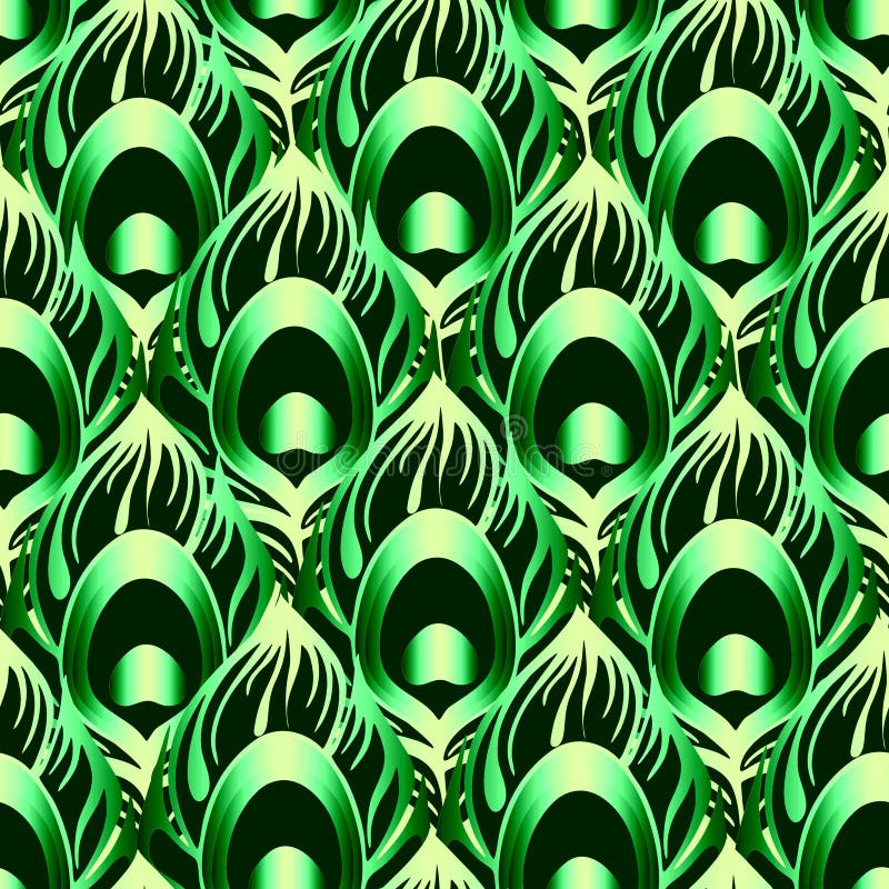 Seamless Symmetrical Pattern of Peacock Feathers in Green and Yellow ...