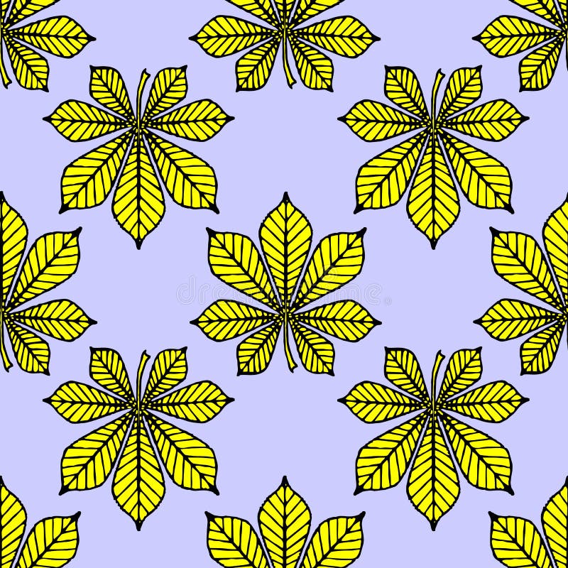 Seamless Symmetrical Pattern of Yellow Graphic Chestnut Leaves on a ...