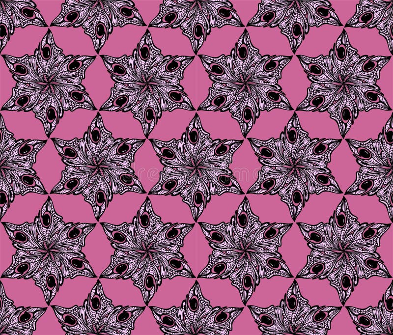 Seamless Symmetrical Pink Floral Pattern on Magenta Background, Texture ...