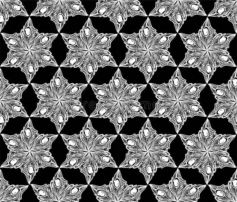 Seamless Symmetrical White Floral Pattern on Black Background, Texture ...