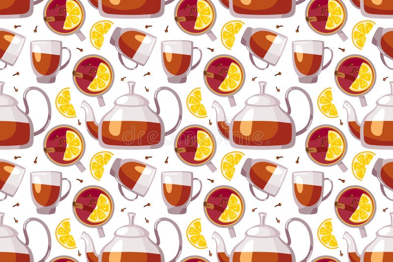 Seamless Tea Pattern. Teapot and Cup with Lemon. Healthy Tea Seamless ...