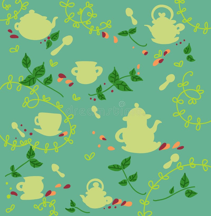 Seamless Tea and Teapots Pattern Stock Vector - Illustration of ...