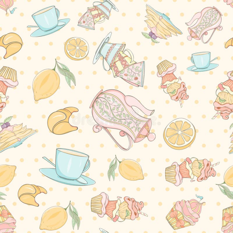 Seamless tea time pattern. stock vector. Illustration of background ...