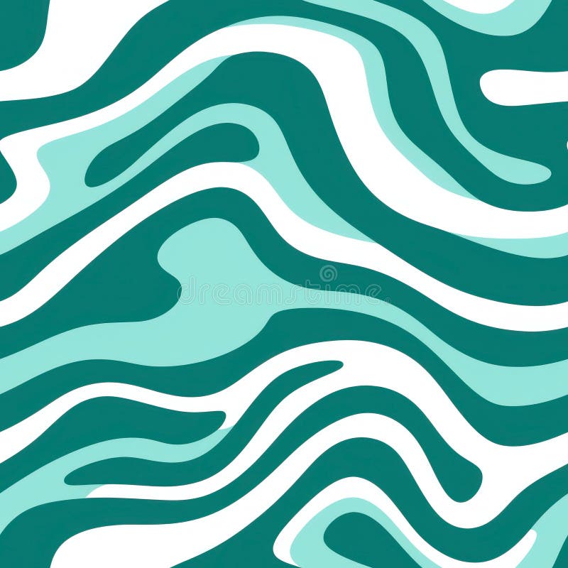 Seamless Teal Green Wavy Line Pattern on a Square Backdrop Stock ...