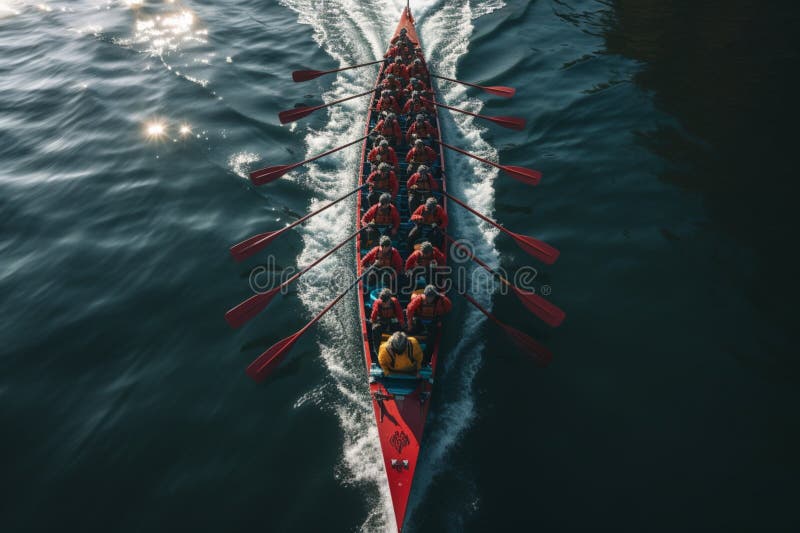 Seamless Teamwork in an Aerial View of Synchronized Rowing Team Stock ...