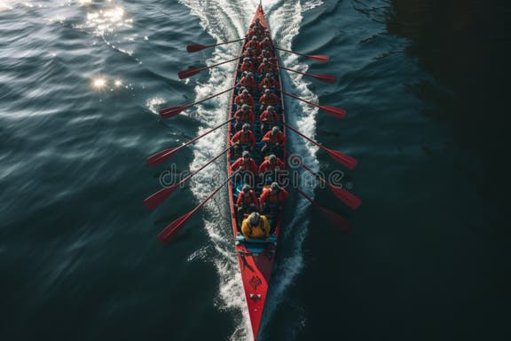 Seamless Teamwork in an Aerial View of Synchronized Rowing Team Stock ...