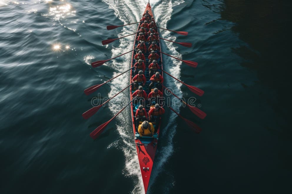 Seamless Teamwork in an Aerial View of Synchronized Rowing Team Stock ...