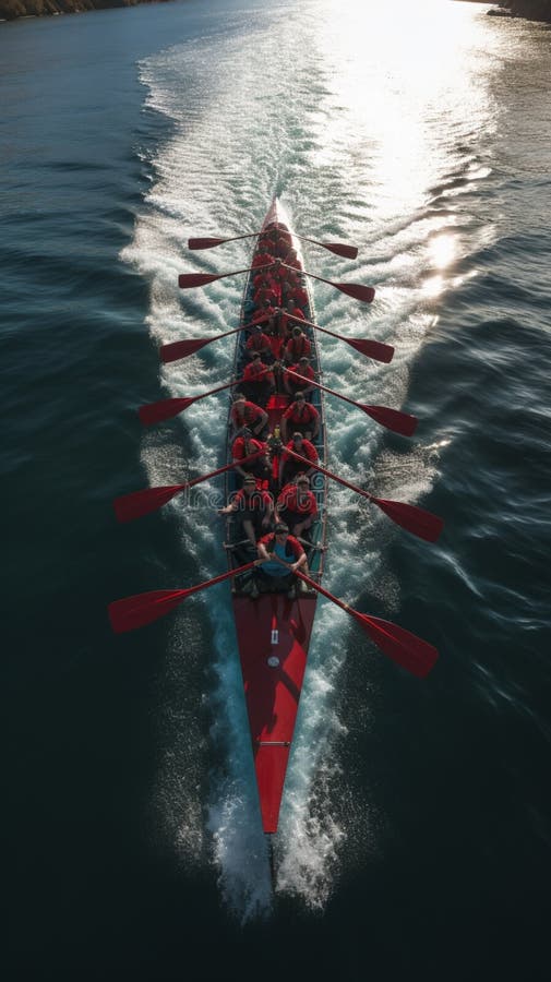Seamless Teamwork in an Aerial View of Synchronized Rowing Team Stock ...