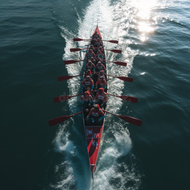 Seamless Teamwork in an Aerial View of Synchronized Rowing Team Stock ...