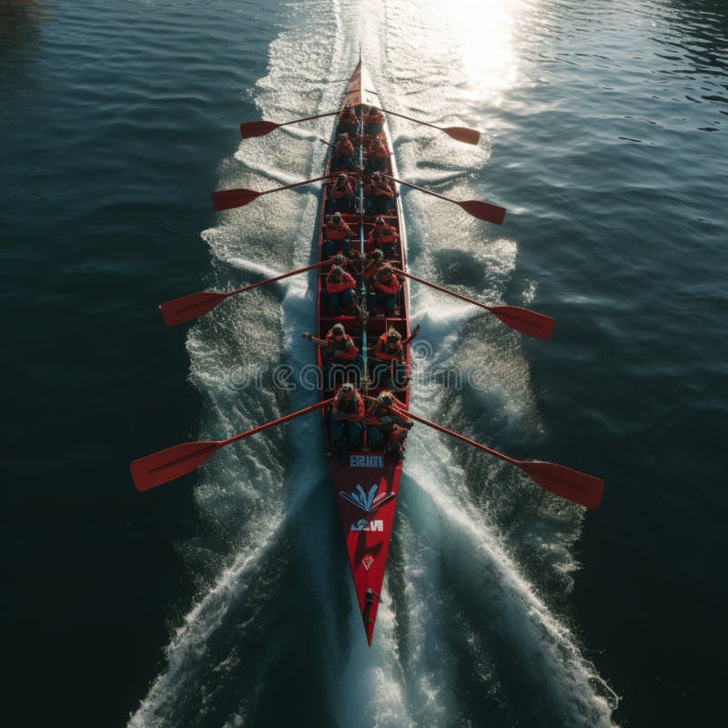 Seamless Teamwork in an Aerial View of Synchronized Rowing Team Stock ...