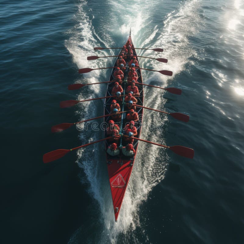 Seamless Teamwork in an Aerial View of Synchronized Rowing Team Stock ...