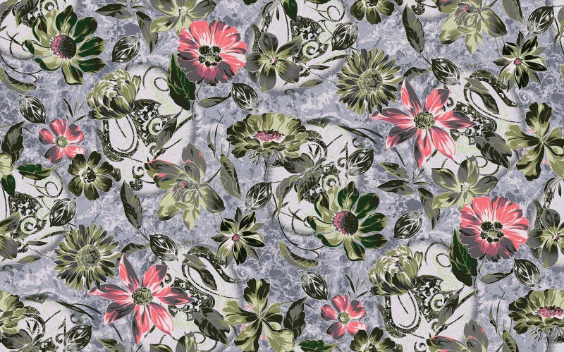 Seamless Textile Digital Flower Floral Design on Ground with Flower ...