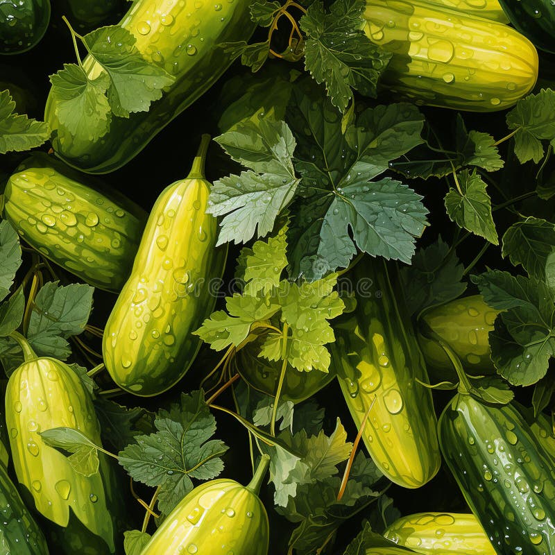 Seamless Textile or Packaging Design Watercolour Cucumber Pattern Stock ...