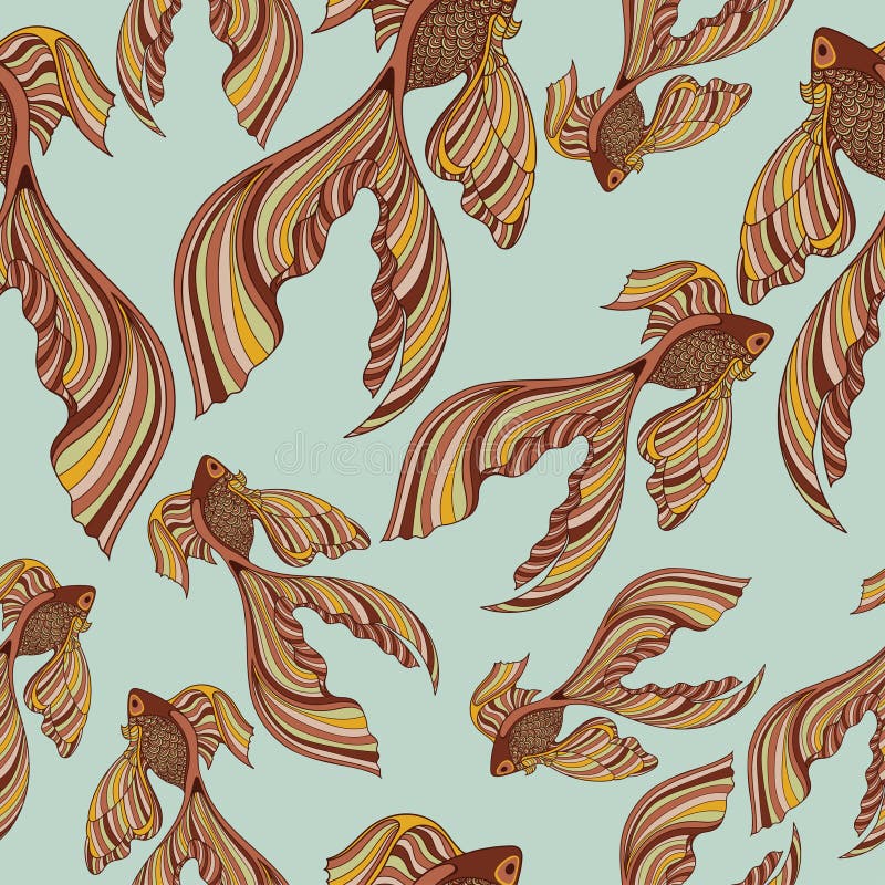 Abstract Fish Sketch Seamless Pattern, Hand Drawing, Vector Background ...