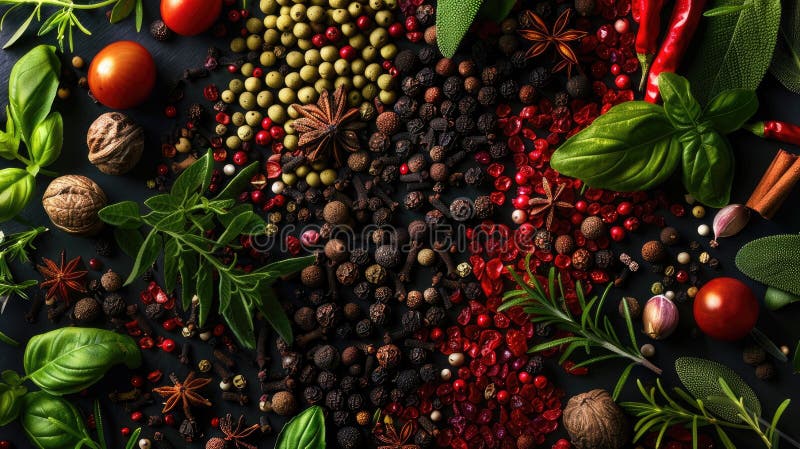 A Seamless Texture Adorned with an Array of Spices and Herbs, Capturing ...