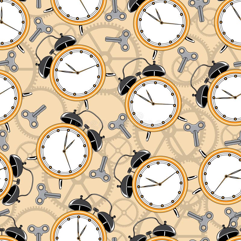 Seamless Texture, Alarm Clocks with Keys. Stock Vector - Illustration ...