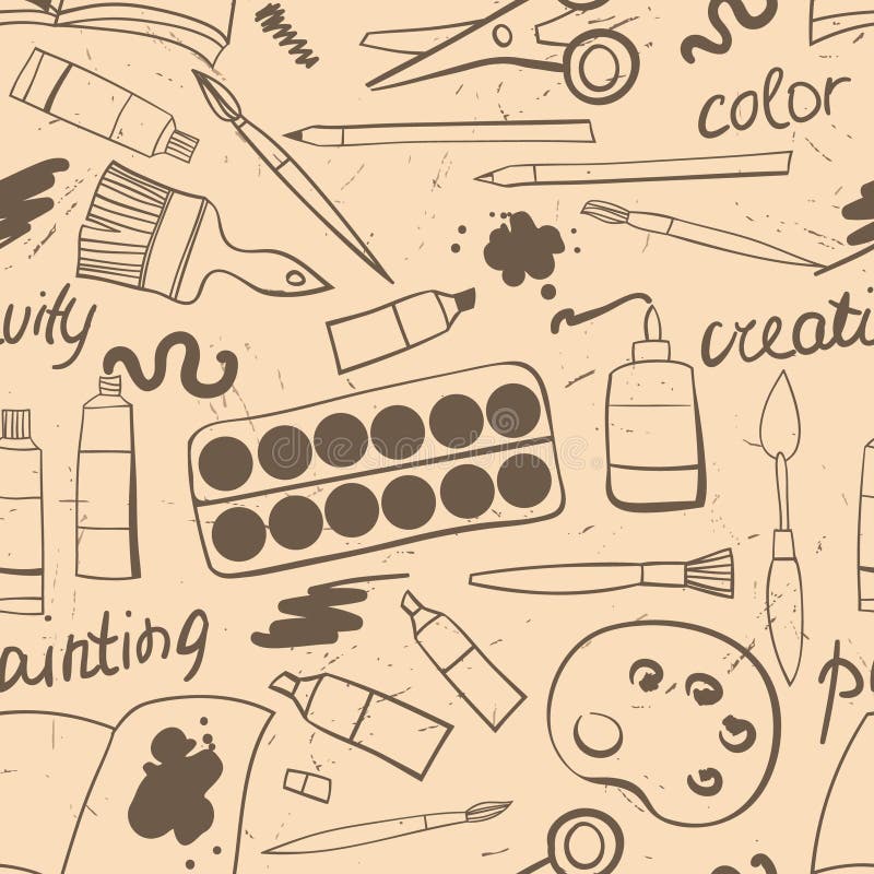 Seamless Texture with Art Materials. Doodle Art Material Background ...