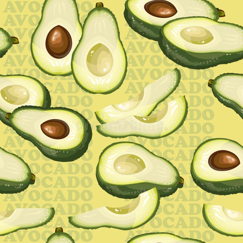 Seamless Texture with Avocado and Slices on Yellow Background. Stock ...