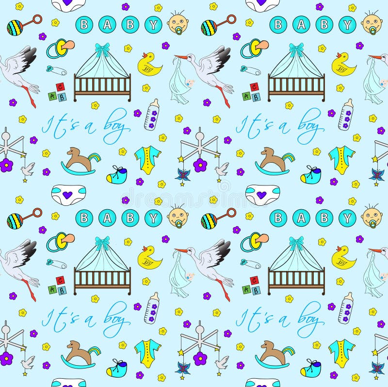 Seamless texture baby boy stock vector. Illustration of bird - 54213470