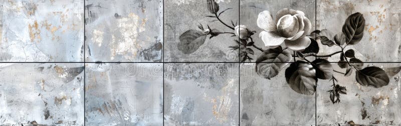 Vintage Floral Patchwork Motif on Aged Concrete Wall - Seamless Texture ...