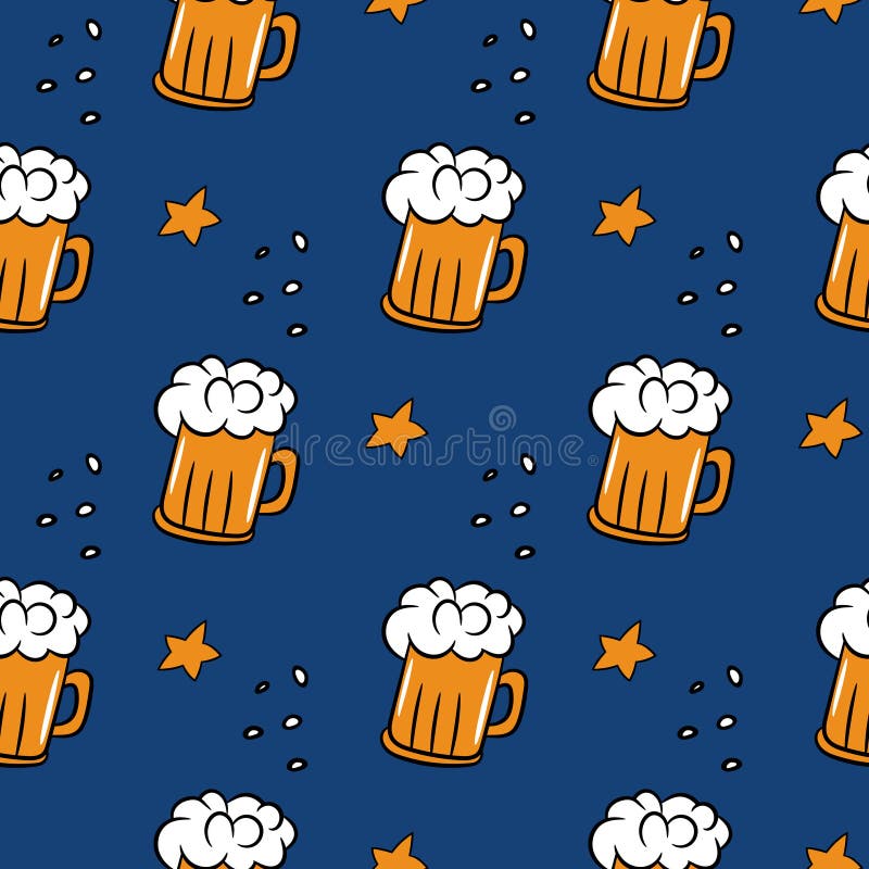 Seamless Texture with a Beer Mug on a Blue Background. Stock Vector ...