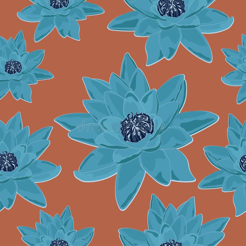 Seamless Texture of Blue Water Lily Flower. Retro Stock Vector ...