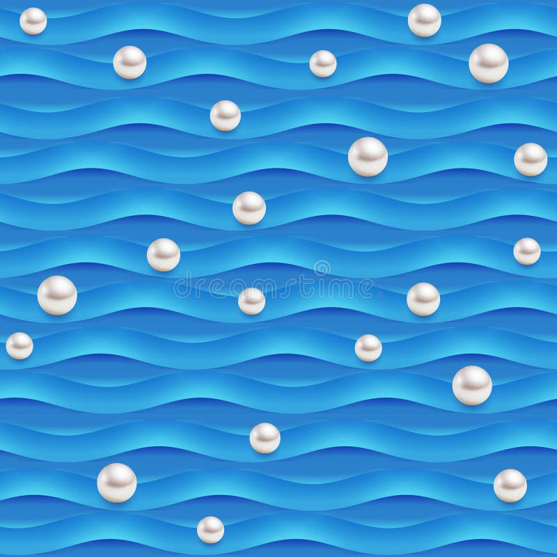 Seamless Texture, Blue Waved Ribbons, White Pearls Stock Vector ...