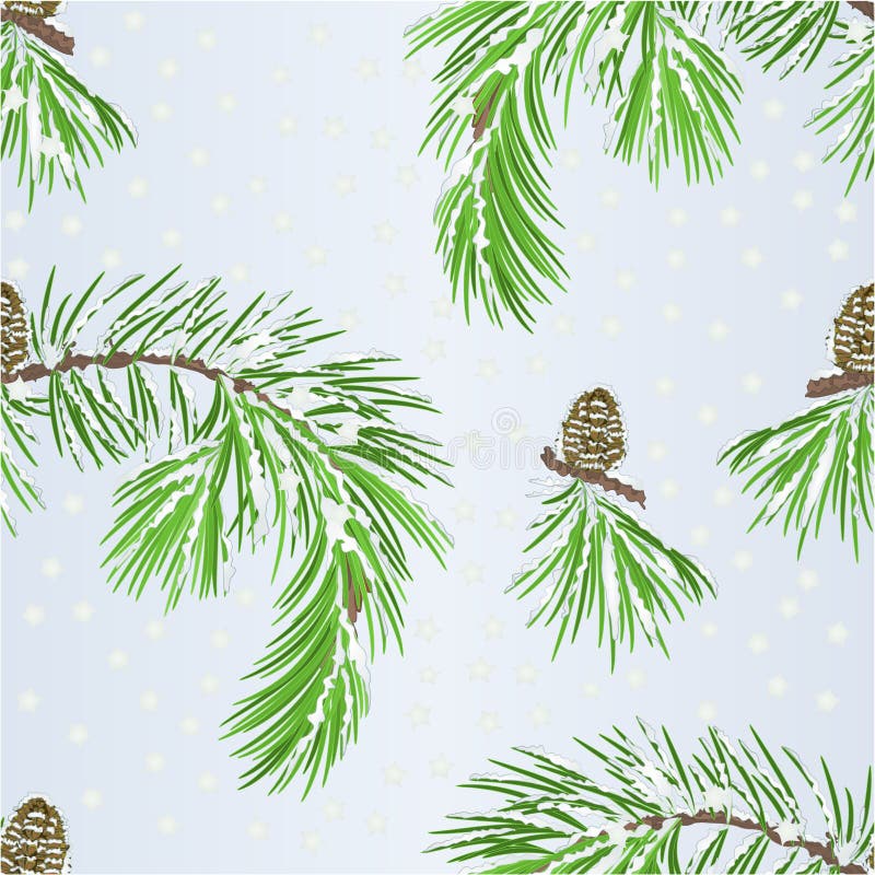 Seamless Texture Branch Pine Tree and Pine Cone with Snow Vintage ...