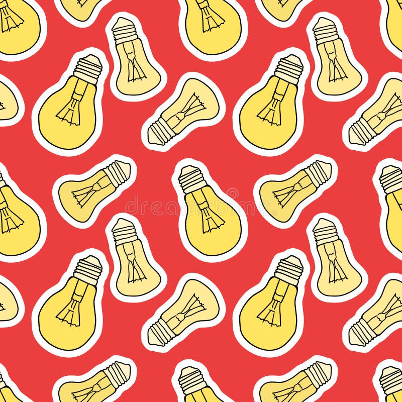 Seamless Texture with Cartoon Bulbs on a Red Background. Stock Vector ...