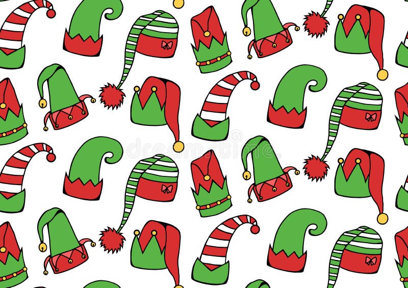 Seamless Texture with Cartoon Elf Hats. Stock Vector - Illustration of ...